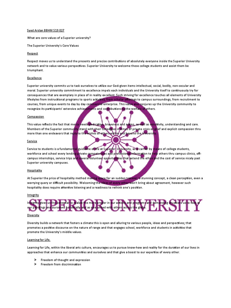 Core Values Superior University | Descargar gratis PDF | Integrity | Compassion