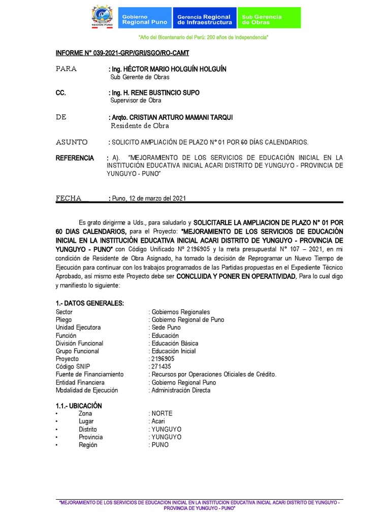 Informe de Ampliacion de Plazo | PDF | Presupuesto | Precipitación