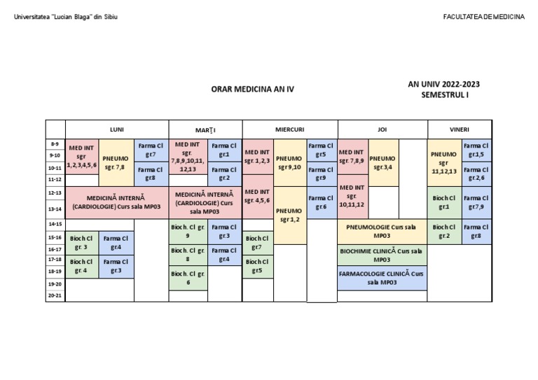 Orar MG IV - Sem I - 2022 2023 | PDF