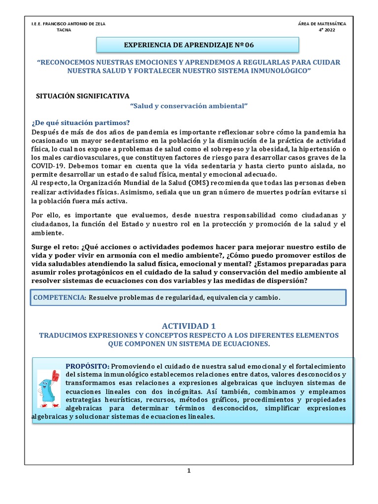 Experiencia de Aprendizaje 06 - Actividad 1 - 2 - Sistema de Ecuaciones Lineales - para ...