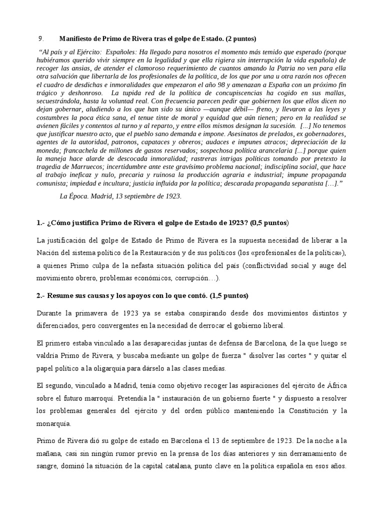 Manifiesto Primo de Rivera | PDF