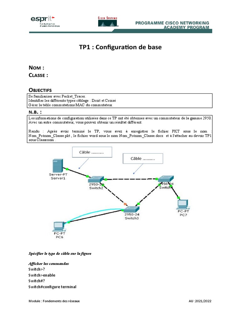 TP1 Config de Base FDR | PDF | Commutateur réseau | Protocoles Internet