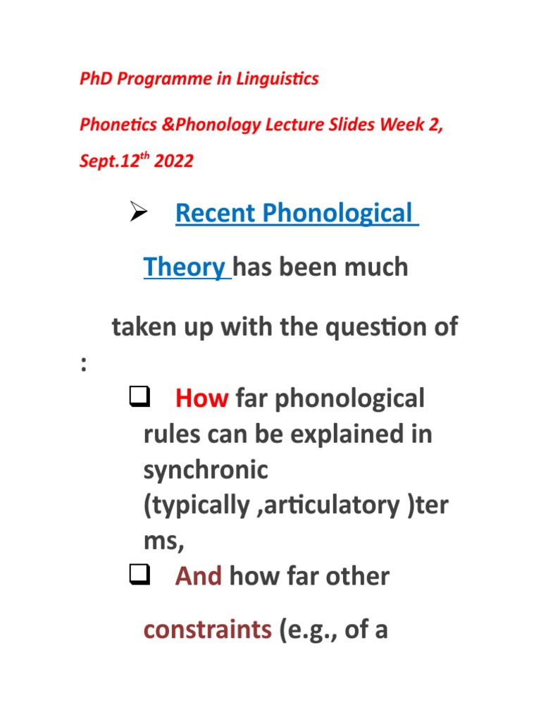 Phonetics&Phonology Lecture Notes Week 2-PhD | PDF | Phonology | Phonetics