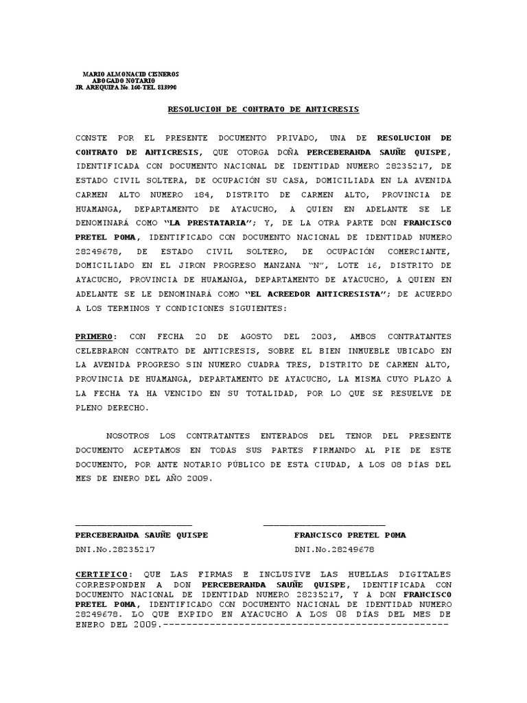 Contrato de Anticresis 1 | PDF