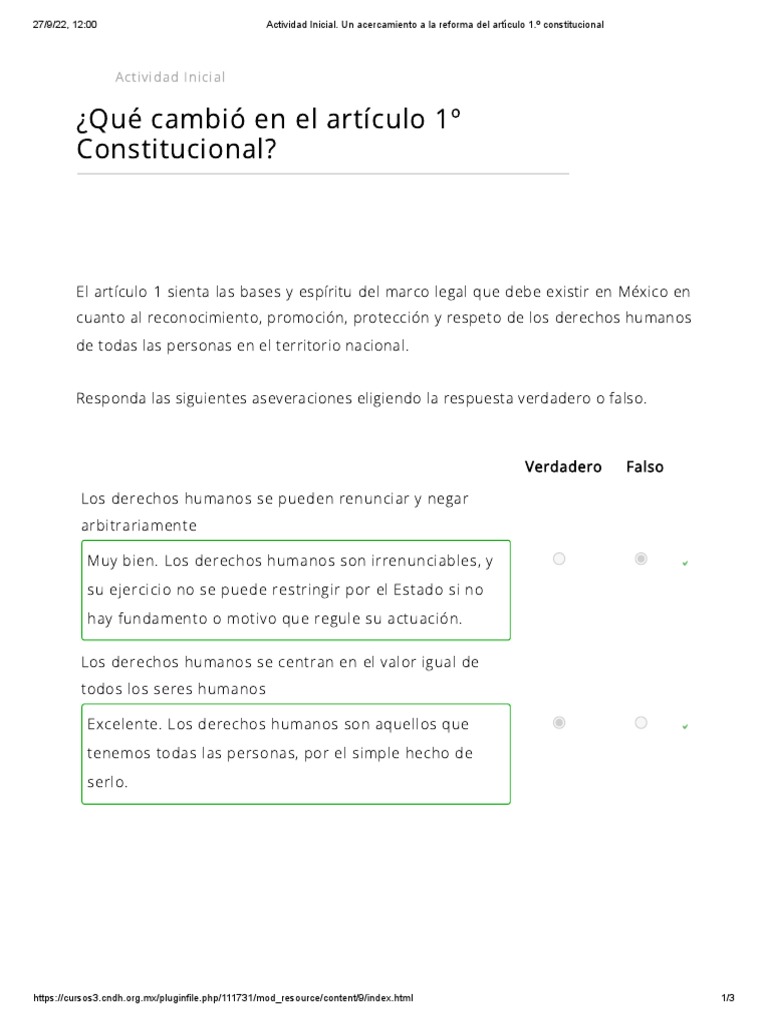 Actividad Inicial. Un Acercamiento A La Reforma Del Artículo 1.º ...