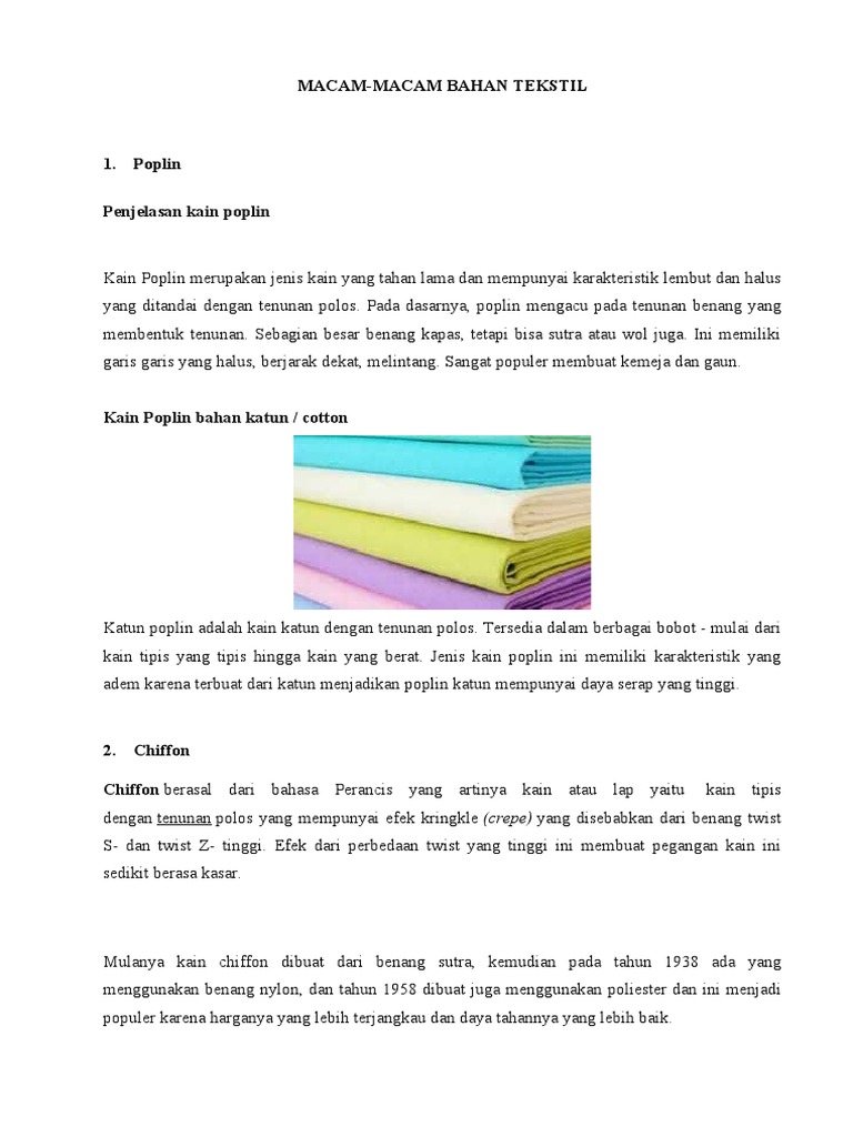 Macam-Macam Bahan Tekstil | PDF