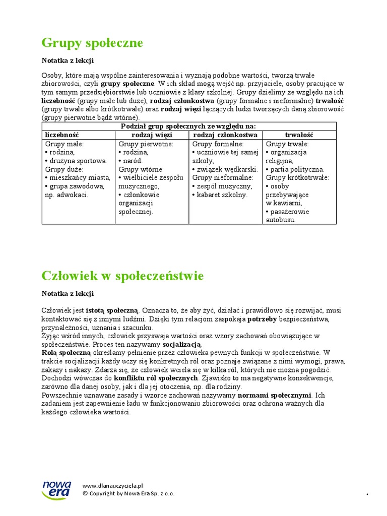 12 Grupy Spoleczne Notatka Z Lekcji | PDF