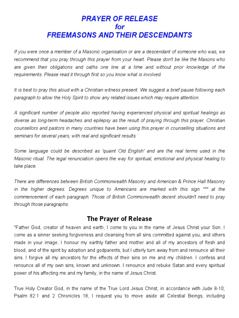 Prayerofreleasefreemason | PDF | Freemasonry | Prayer