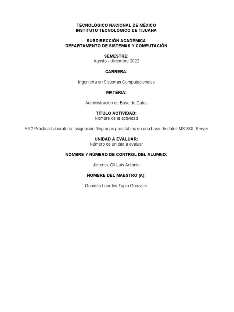Practica - Asignacion Filegroups para Tablas en Una Base de Datos | PDF ...