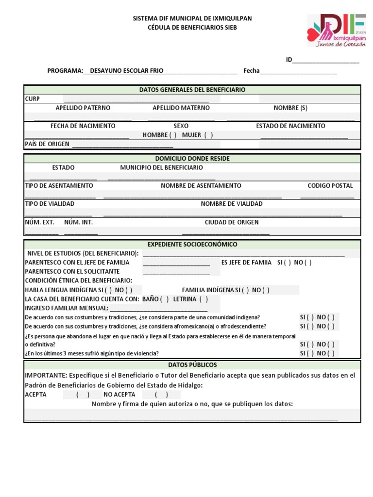 Cedula de Beneficiarios Sieb | PDF | México | America latina
