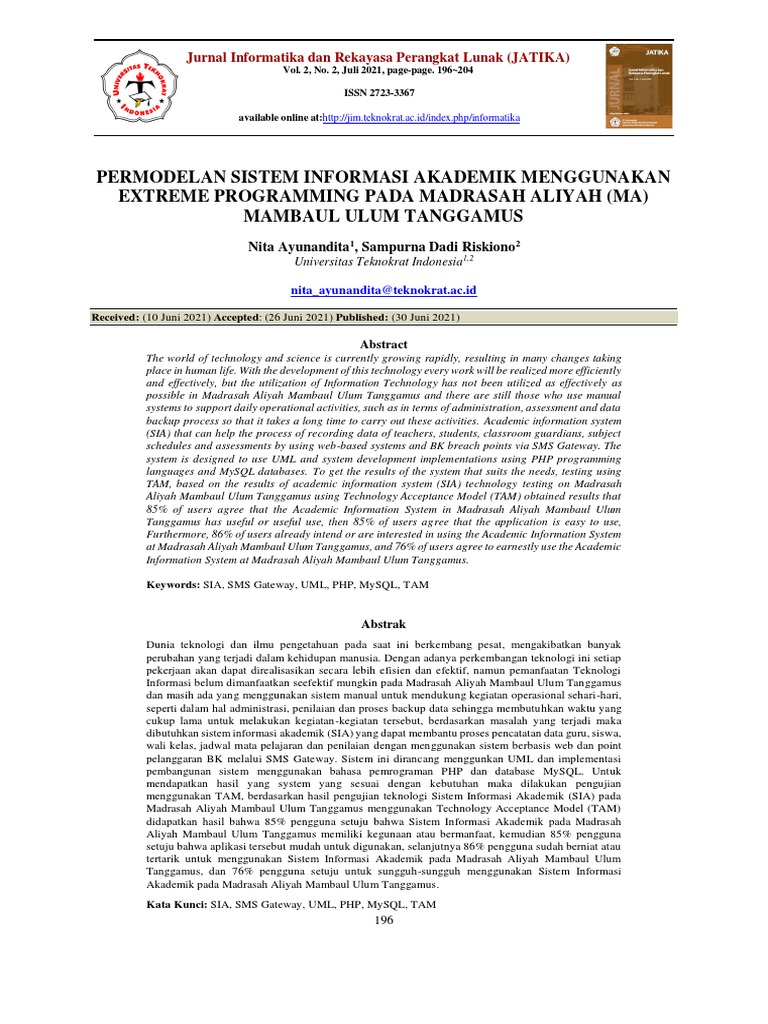 Permodelan Sistem Informasi Akademik Menggunakan Extreme Programming ...