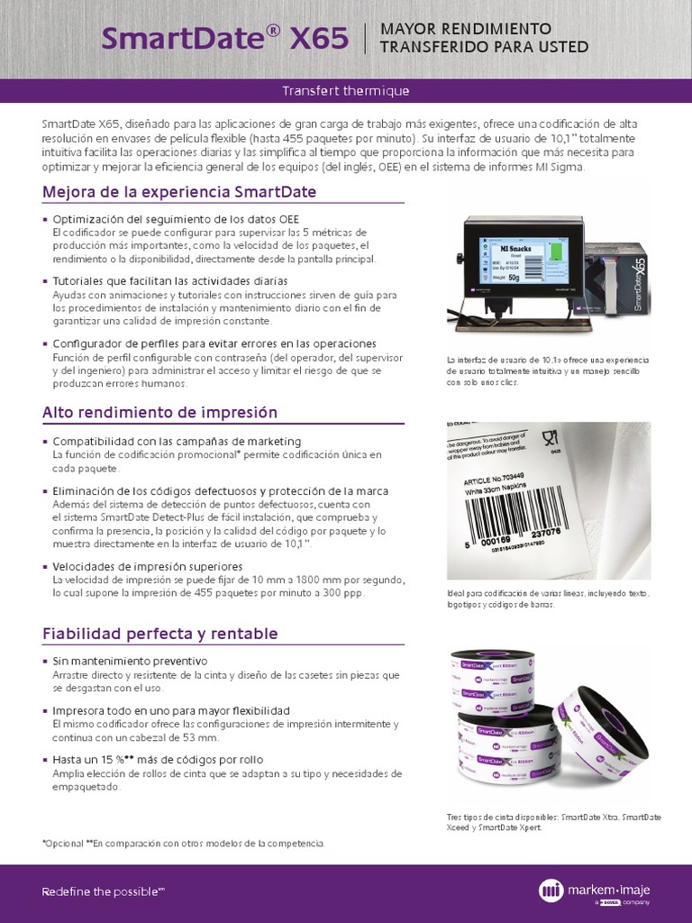 Smartdate x65 Ds Es b1 Markem Imaje | PDF | Impresora (Computación) | Código Universal de Producto