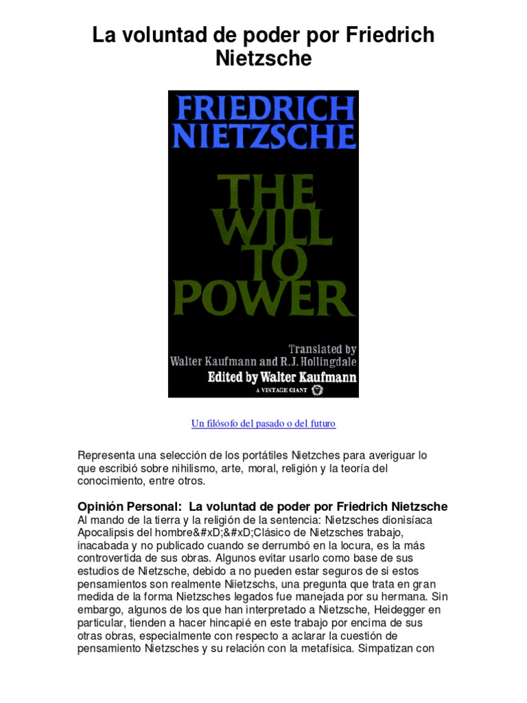 La Voluntad de Poder Por Friedrich Nietzsche - 5 Estrellas Reseña Del ...