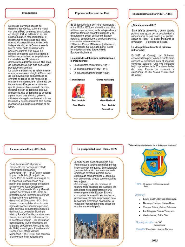 Triptico El Primer Militarismo | PDF | Perú | Militarismo