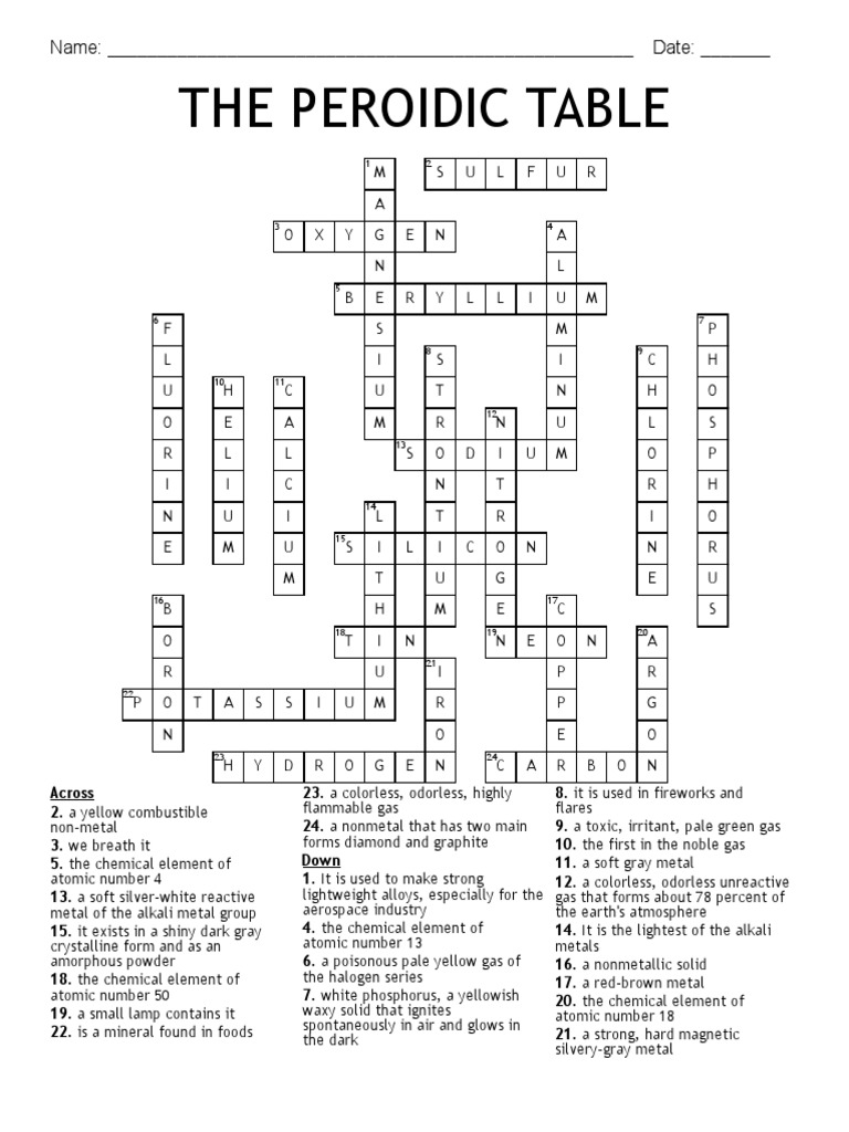 THE PEROIDIC TABLE Answer Key 2dd55 61635c8c | PDF | Metals | Chemistry