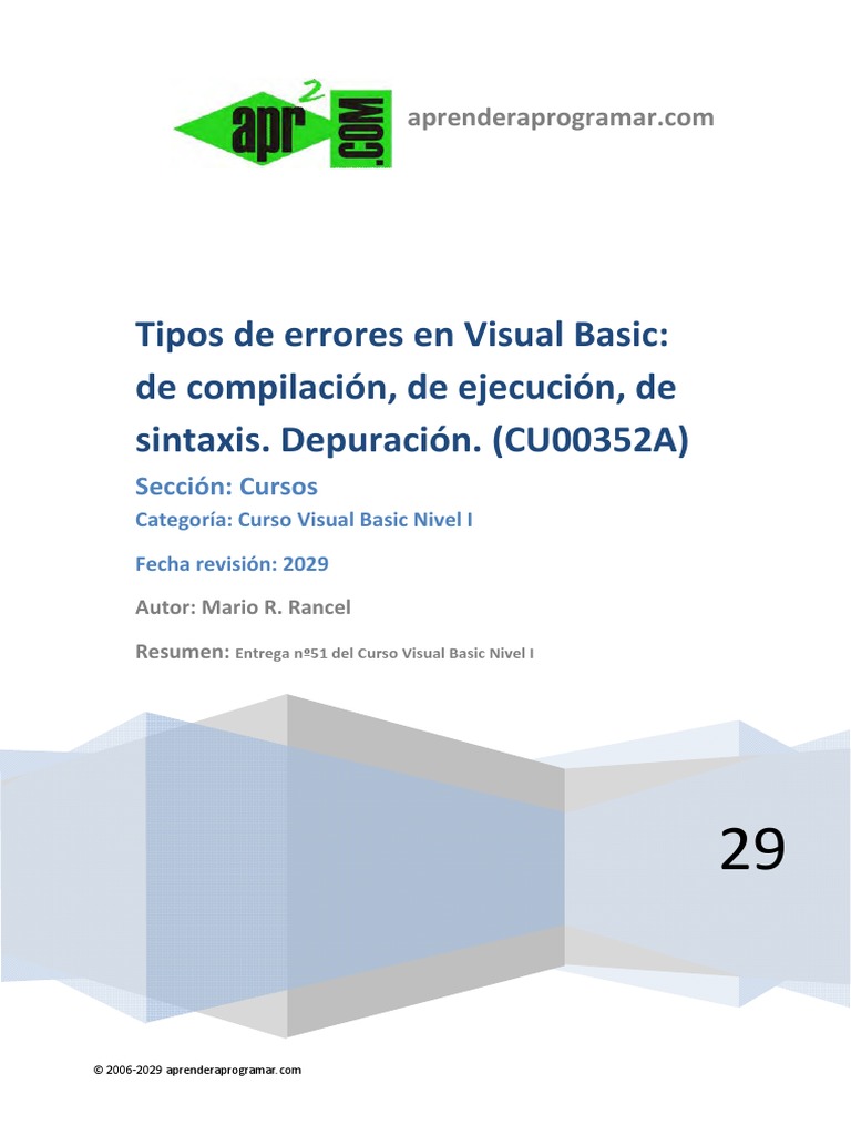 Tipos Errores Visual Basic | PDF | Básico | Programa de computadora