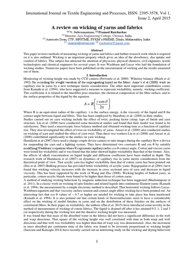 42 A-Review-On-Wicking-Of-Yarns-And-Fabrics | PDF | Textiles | Yarn