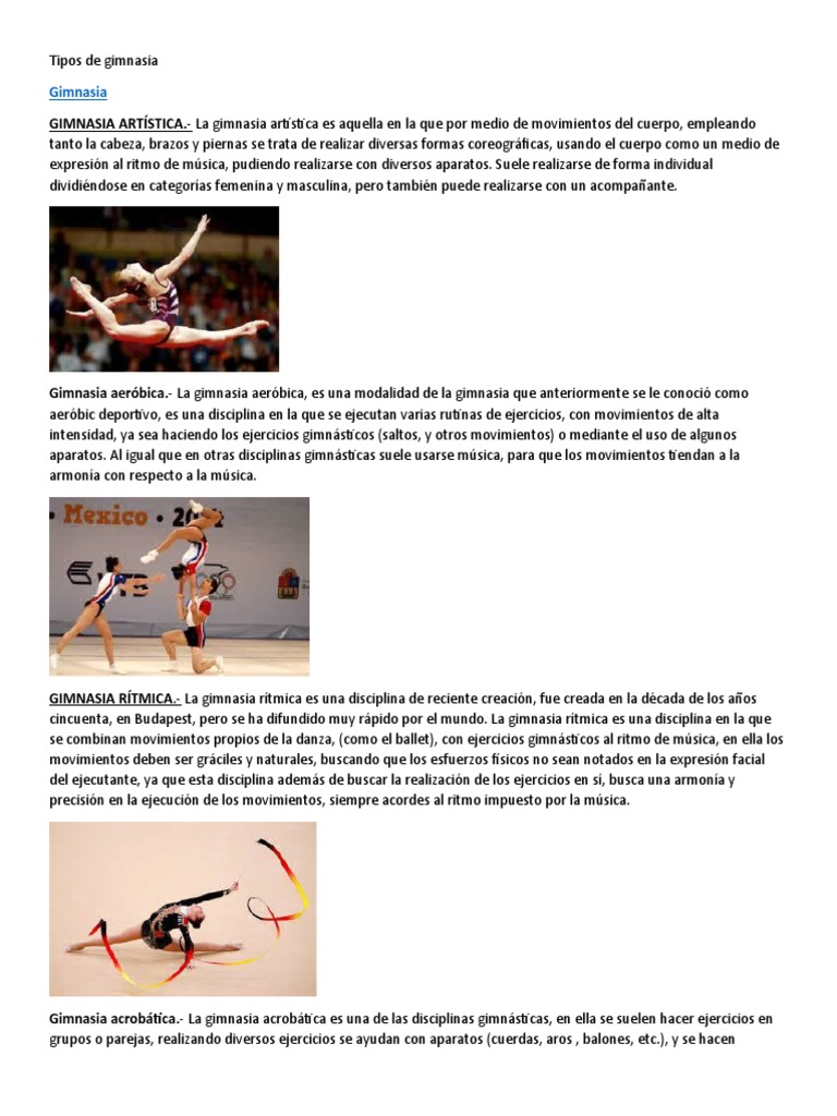 Tipos de Gimnasia | PDF | Gimnasia | Juegos Olímpicos de verano