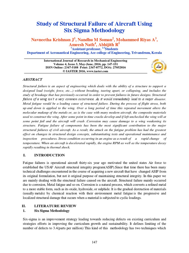 Study of Structural Failure of Aircraft Using Six Sigma Methodology ...