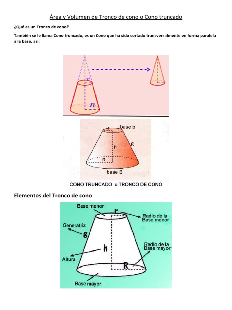 Área y Volumen de Tronco de Cono o Cono Truncado | PDF
