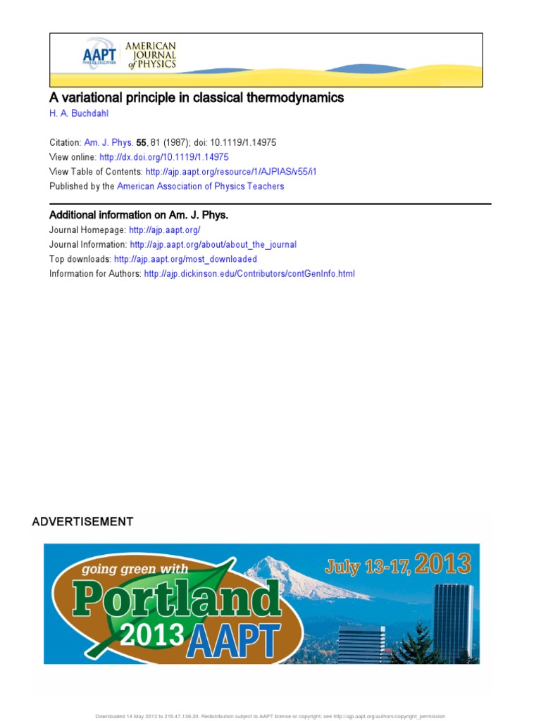 A Variational Principle in Classical Thermodynamics | PDF