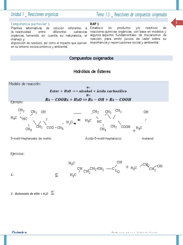 Tema 1.3 - Reacciones de Compuestos Oxigenados | PDF | Química ...