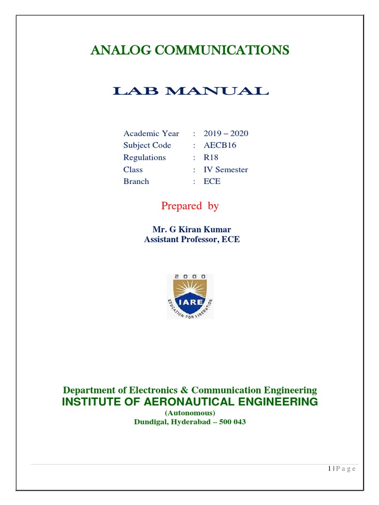 Analog Communications Lab Manual Pdf Frequency Modulation Modulation