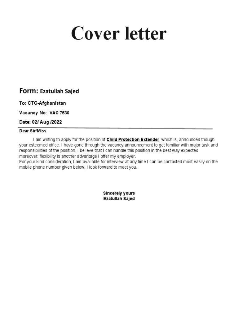 Ezatullah Sajed CV and Cover Letter | PDF | Inclusion (Education ...