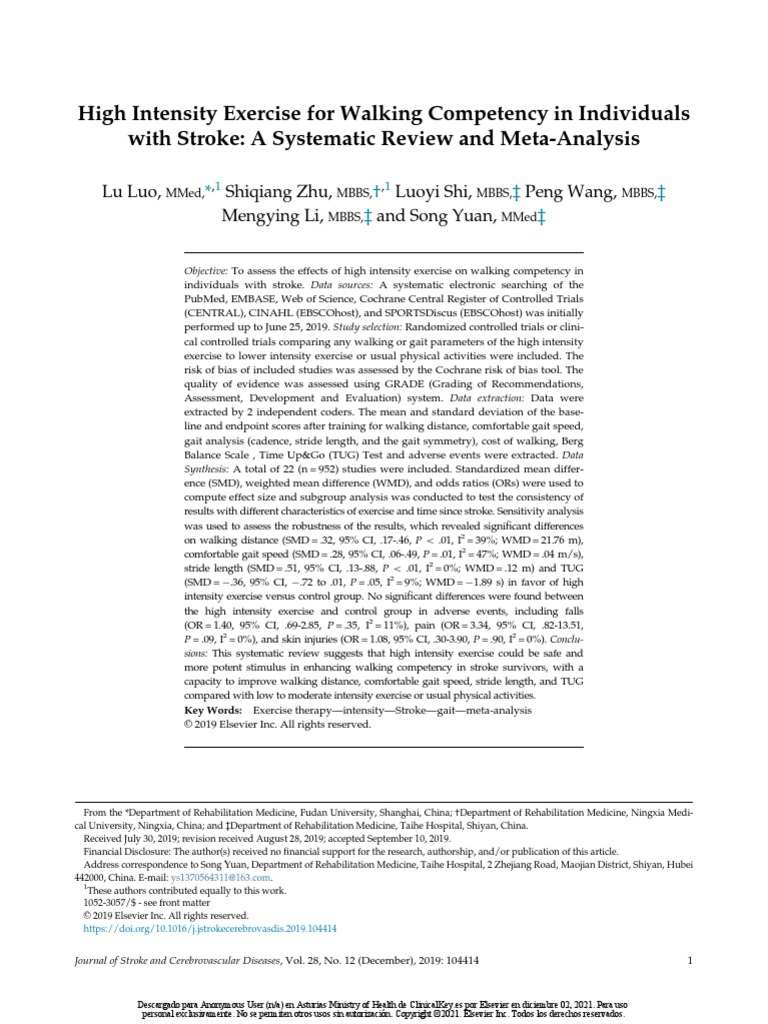 High Intensity Exercise For Walking Competency in Individuals With ...