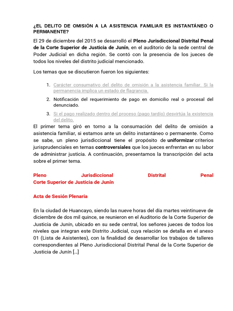 Delito de Omisión: Instantáneo o Permanente | PDF | Derecho penal | Ley ...