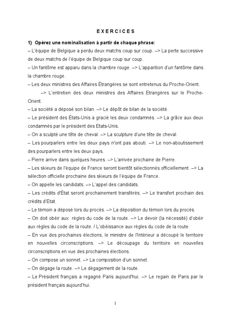 Exercices - Nominalisation | PDF