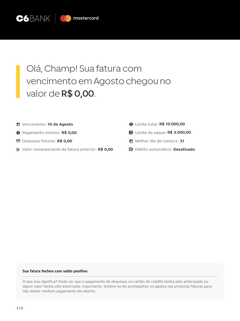 Fatura C6 Bank CH@MP | PDF | Cartão de crédito | Crédito rotativo