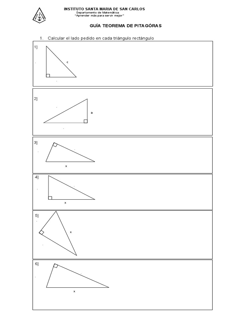 guia teorema pitagoras 8vo | PDF