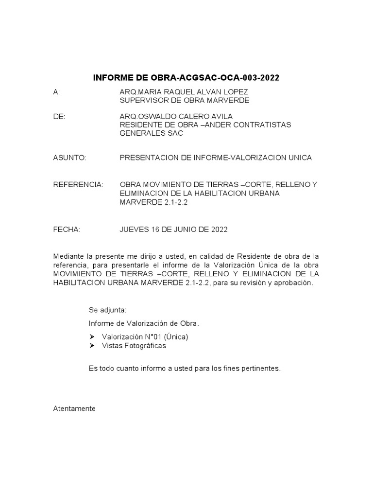 Informe de Obra | PDF