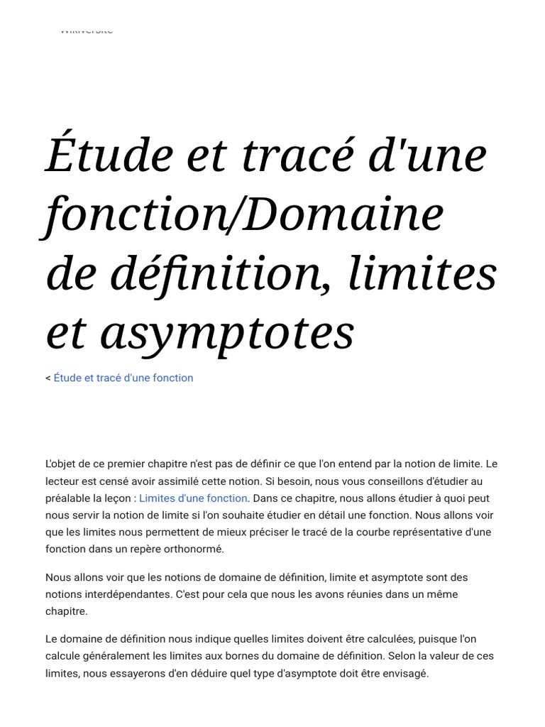 01-Étude Et Tracé D'une Fonction - Domaine de Définition, Limites Et ...