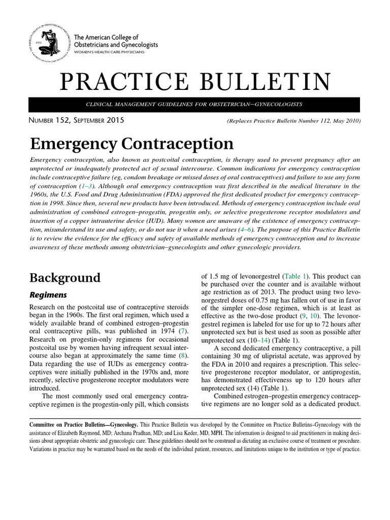 Emergency Contraception 2015 | PDF | Birth Control | Combined Oral ...