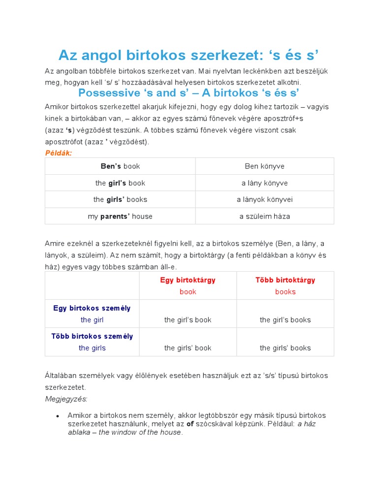 Az Angol Birtokos Szerkezet | PDF