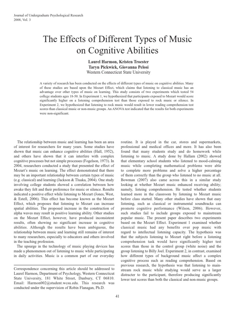 Effects of Music On Cognition | PDF | Experiment | Franklin D. Roosevelt