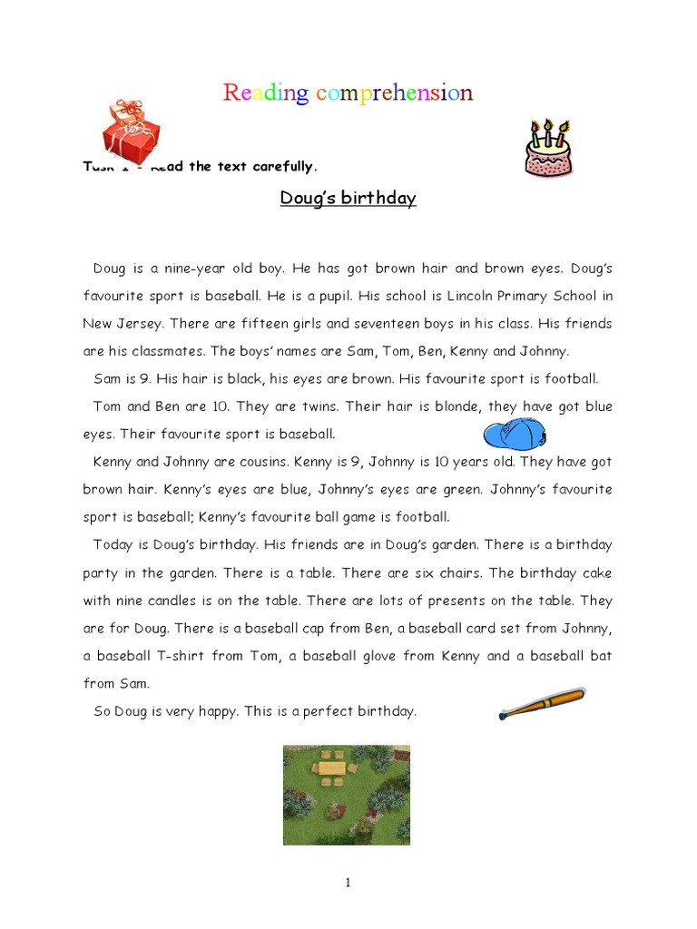 Dougs Birthday Reading Comprehension Reading Comprehension Exercises ...