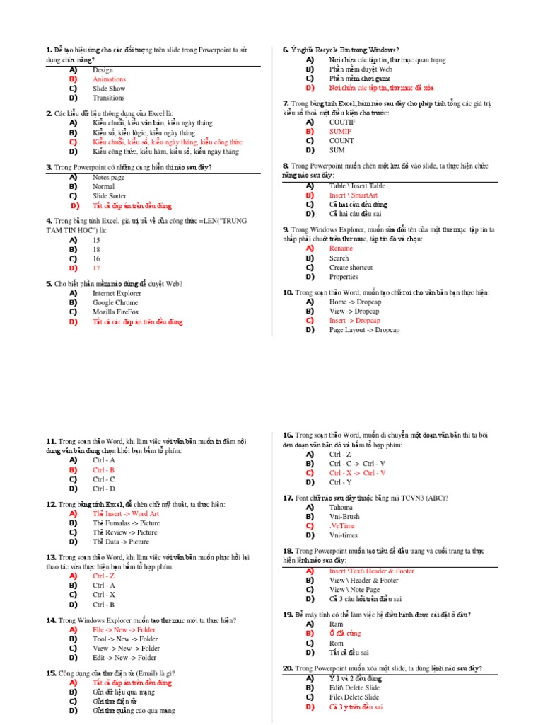 DapAn De01 Merged | PDF