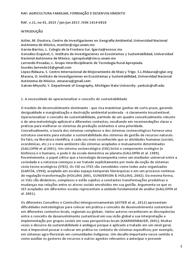 Texto MESMIS RAF Introdução | PDF | Sustentabilidade | Agroecologia