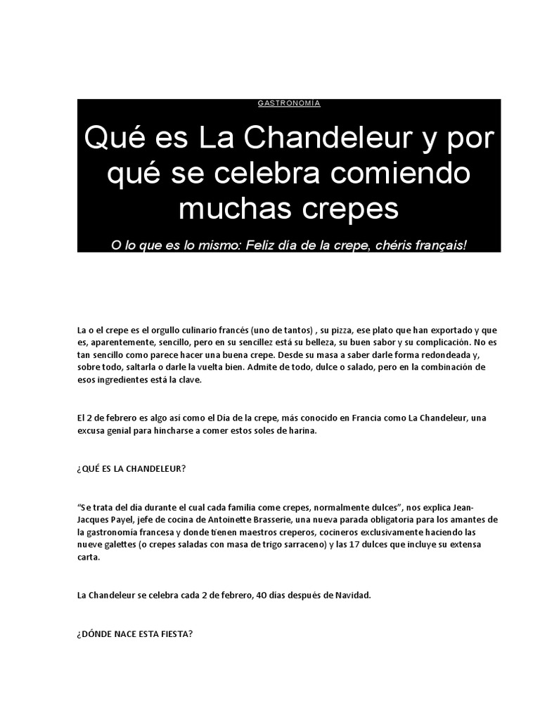 La Chandeleur: Día de la Crepe en Francia | PDF | Alimentos | Cocina