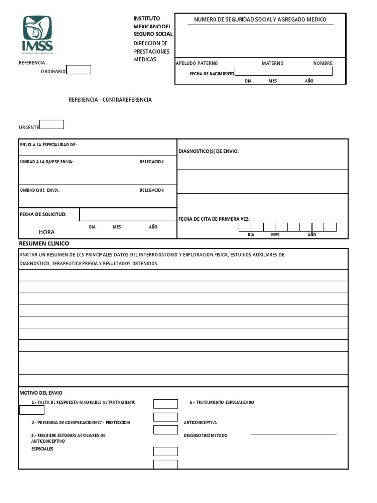 Formato de Referencia Médica IMSS | PDF | Epidemiología | Salud pública