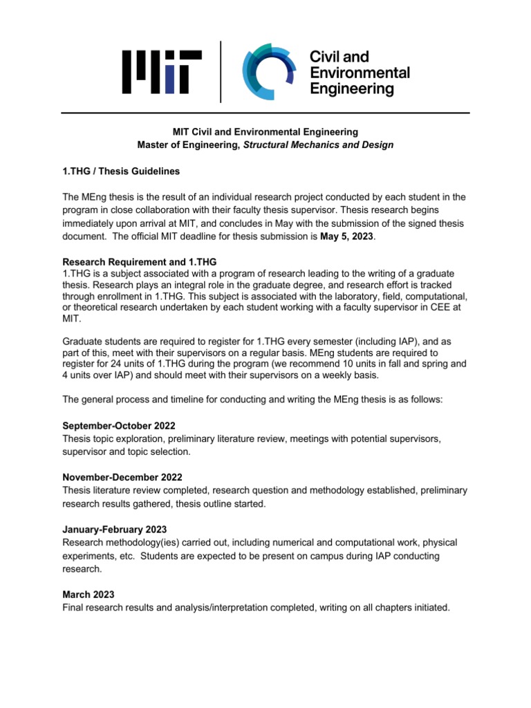 MIT CEE MEng - SMD - Thesis Guide 2022 23 - Final | PDF | Thesis ...