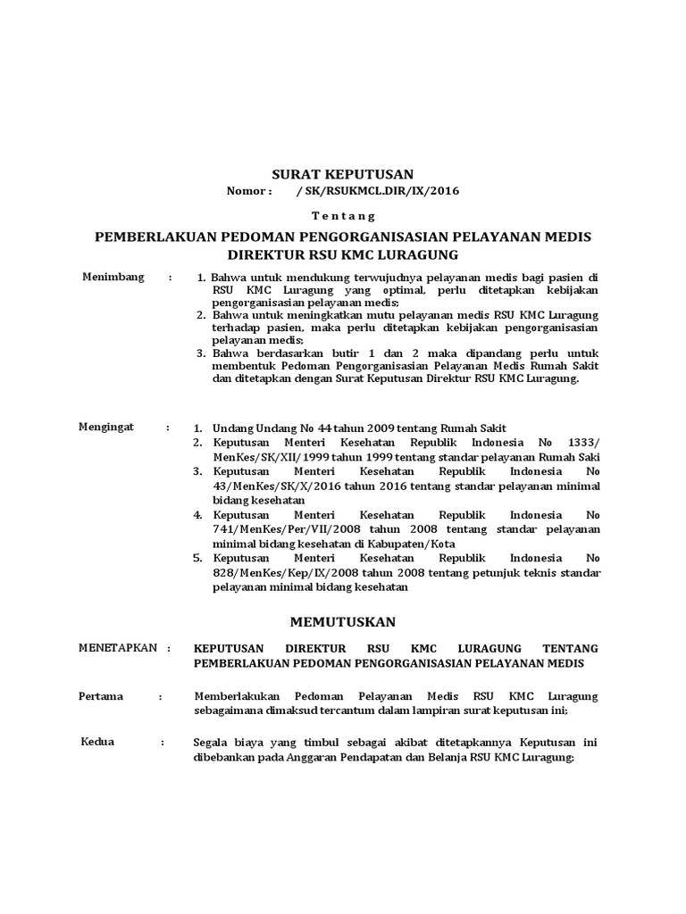 Pedoman Pelayanan Medis RSU KMC Luragung | PDF | Pengembangan Diri