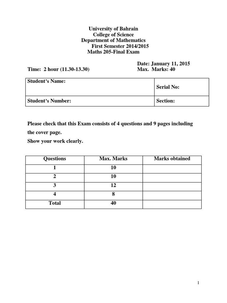Math 205 Final Exam Overview | PDF | Equations | Mathematical Concepts