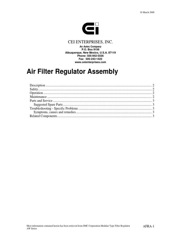 Maintenance and Operation Manual for an Air Filter Regulator Assembly ...