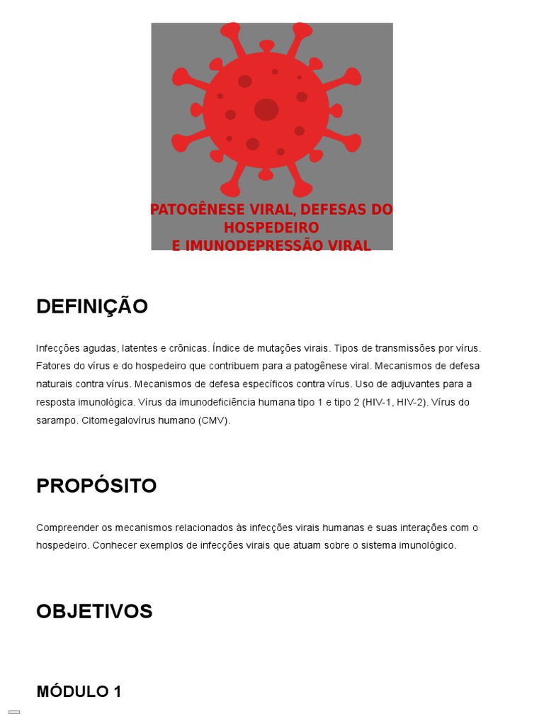 Patogênese Viral, Defesas Do Hospedeiro e Imunodepressão Viral | PDF ...