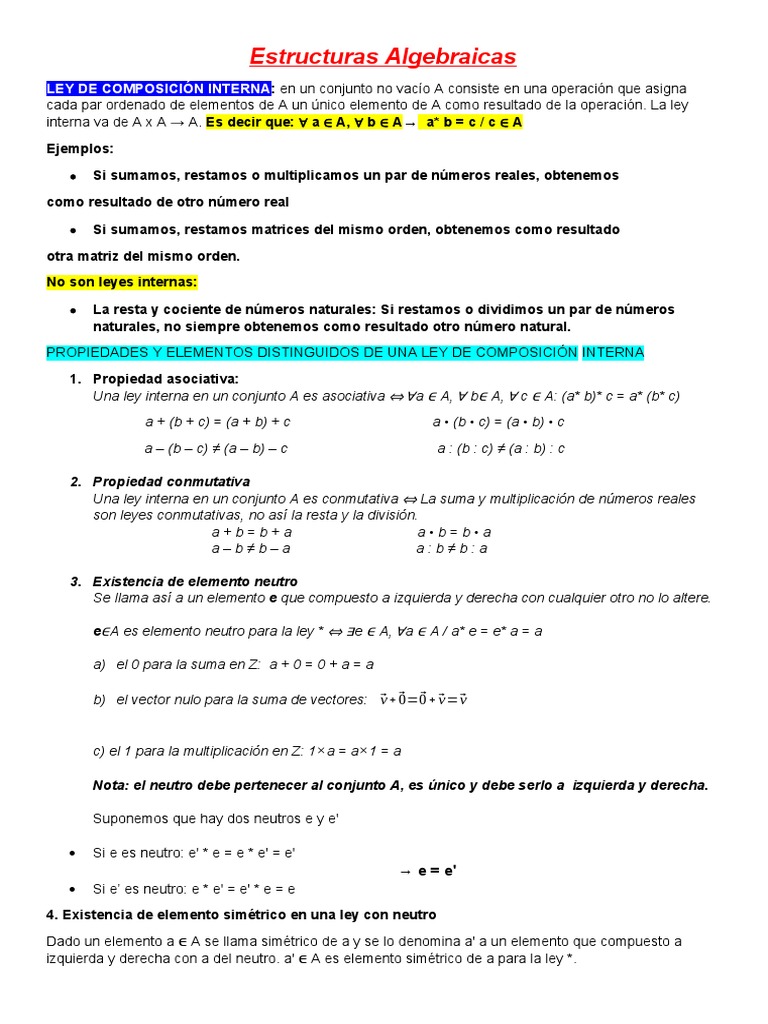 Estructuras Algebraicas | PDF | Matriz (Matemáticas) | División (Matemáticas)