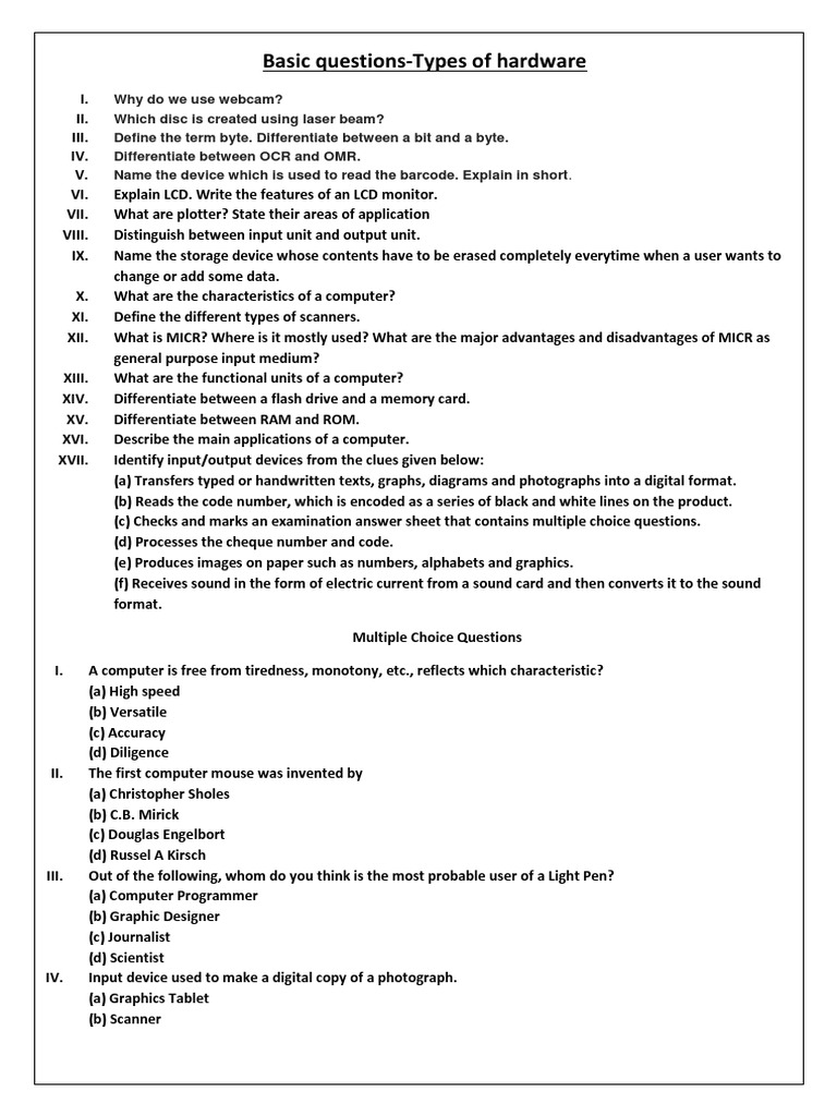Practice Set of Types of Hardware | PDF | Usb Flash Drive | Computer ...